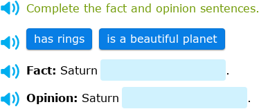 IXL - Complete the fact and opinion sentences (Class II English practice)