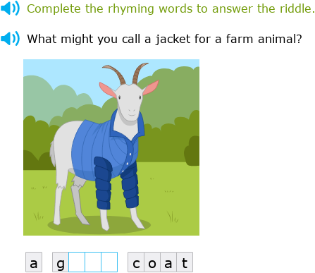 IXL - Spell rhyming words to answer riddles (Class II English practice)