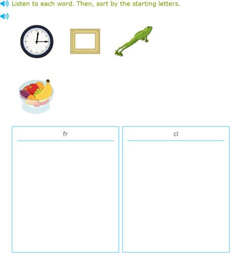 IXL - Sort by initial consonant blend or digraph (Class I English practice)