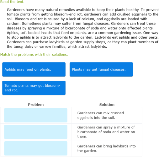 IXL - Match problems with their solutions (Class VIII English practice)