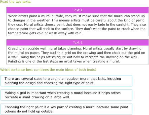 IXL - Combine main ideas from two texts (Class IV English practice)