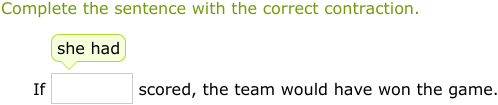 IXL - Pronoun-verb contractions (Class IV English practice)