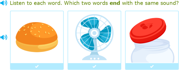 IXL - Which two words end with the same sound? (Lower kindergarten ...