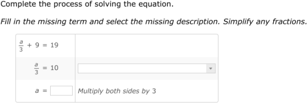 IXL - Solve equations: complete the solution (Class VIII maths practice)