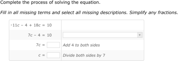 IXL - Solve equations: complete the solution (Class IX maths practice)