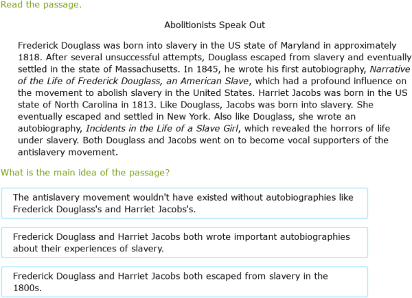 IXL - Determine the main idea of a passage (Class VI English practice)