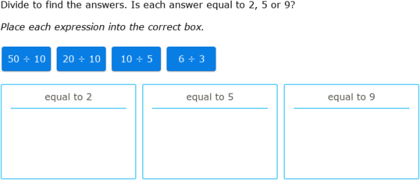 IXL - Division facts for 2, 3, 4, 5, 10: sorting (Class III maths practice)