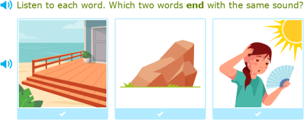 IXL - Which two words end with the same sound? (Class I English practice)