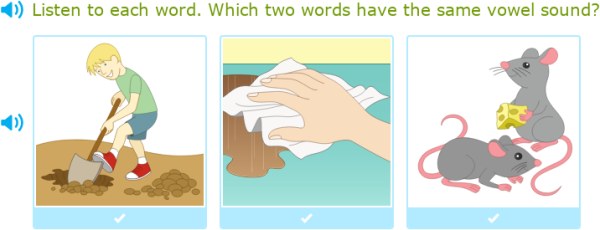 IXL - Which two words have the same vowel sound? (Class I English practice)