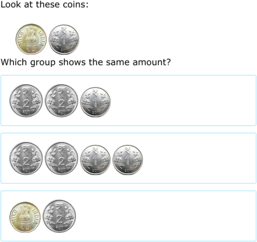 IXL - Equivalent groups of coins (Upper kindergarten maths practice)
