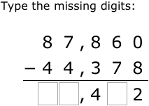 IXL - Subtraction: fill in the missing digits (Class IV maths practice)