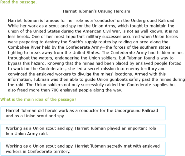 IXL - Determine the main idea of a passage (Class XII English practice)
