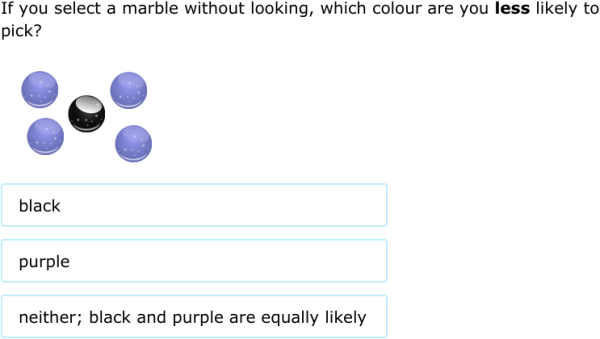 IXL - More, less and equally likely (Class I maths practice)