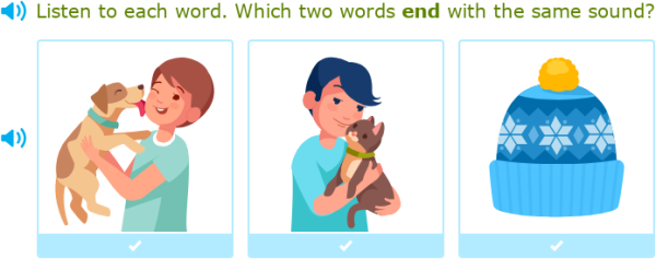 IXL - Which two words end with the same sound? (Upper kindergarten ...