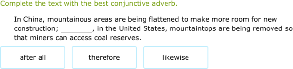 IXL - Transitions with conjunctive adverbs (Class VIII English practice)
