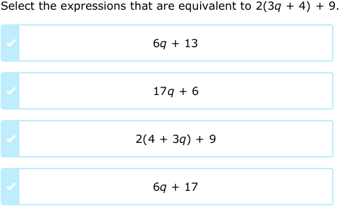 IXL - Identify equivalent linear expressions (Class VIII maths practice)