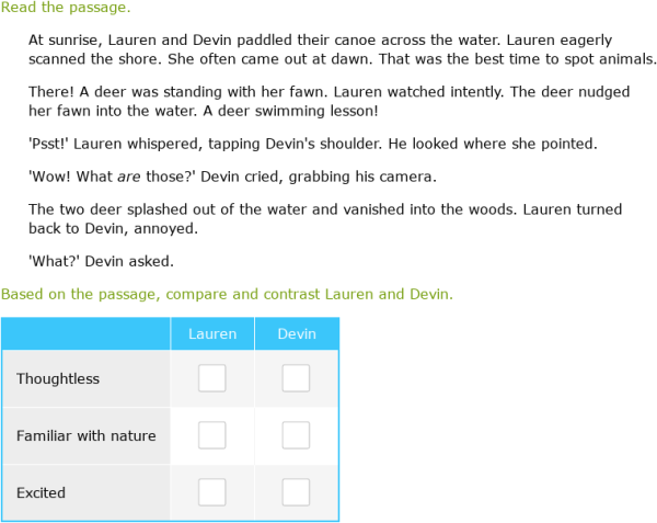 IXL - Compare and contrast characters (Class IV English practice)
